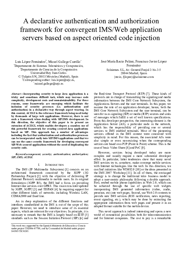 (PDF) A declarative authentication and authorization framework for convergent IMS/Web ...
