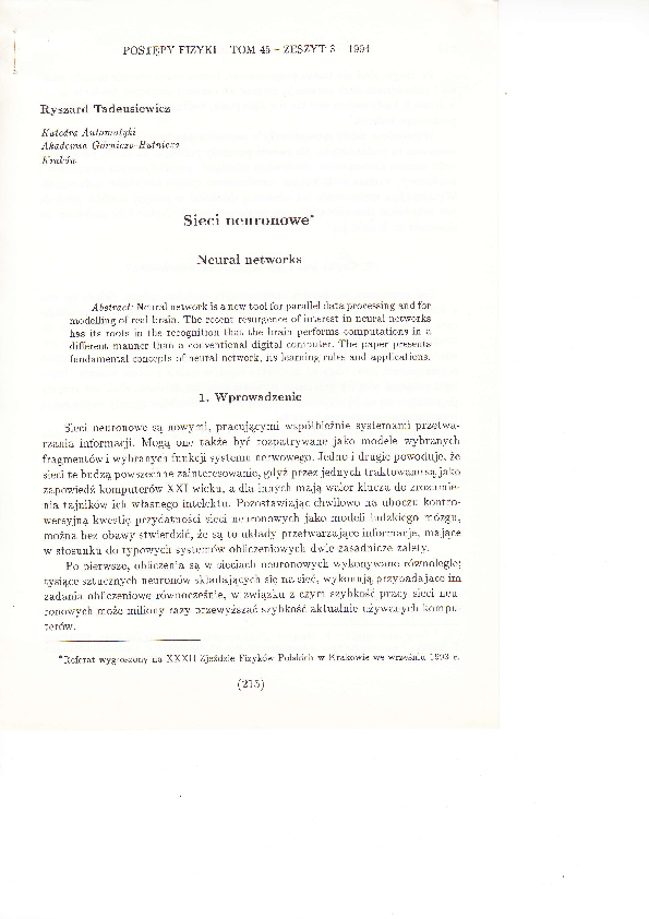 (PDF) Sieci Neuronowe