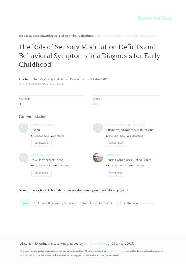 (PDF) The Role of Sensory Modulation Deficits and Behavioral Symptoms ...
