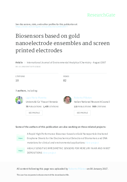 (PDF) Biosensors based on gold nanoelectrode ensembles and screen ...