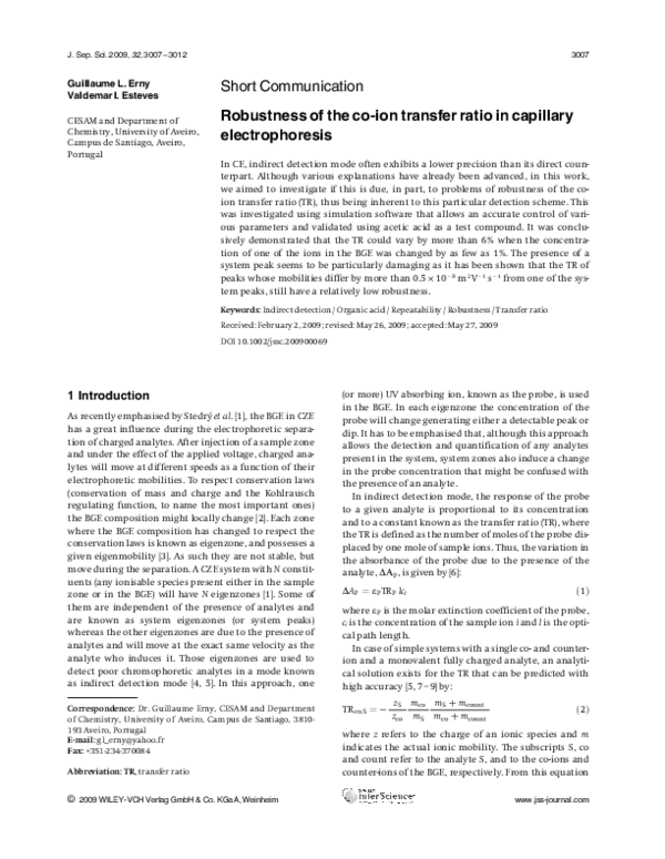 (PDF) Robustness of the co‐ion transfer ratio in capillary electrophoresis