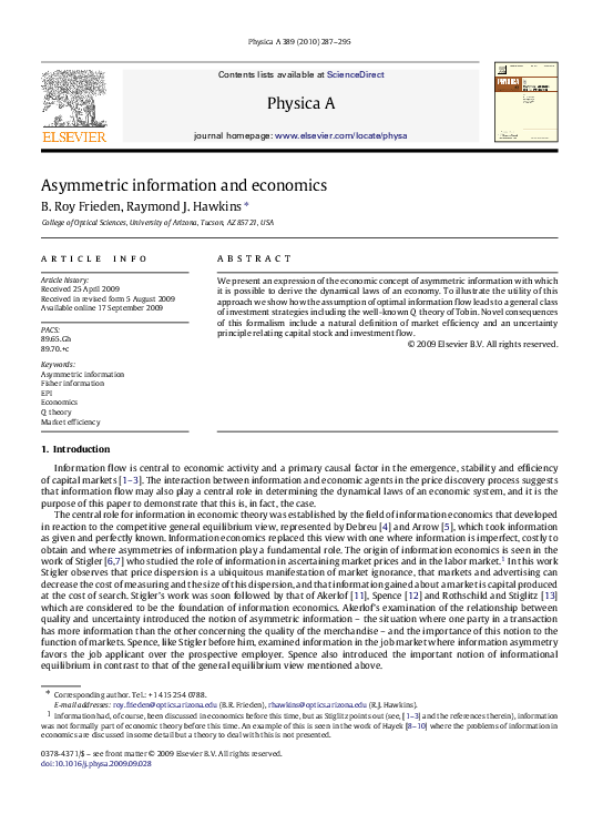 (PDF) Asymmetric information and economics