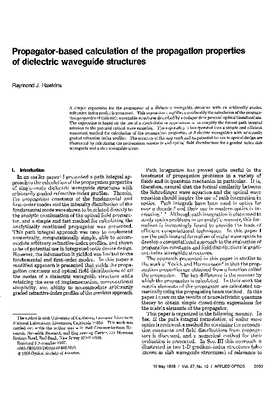 Pdf Propagator Based Calculation Of The Propagation Properties Of