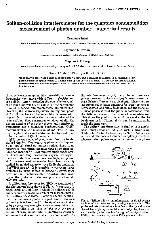 (PDF) Soliton-collision interferometer for the quantum nondemolition measurement of photon ...