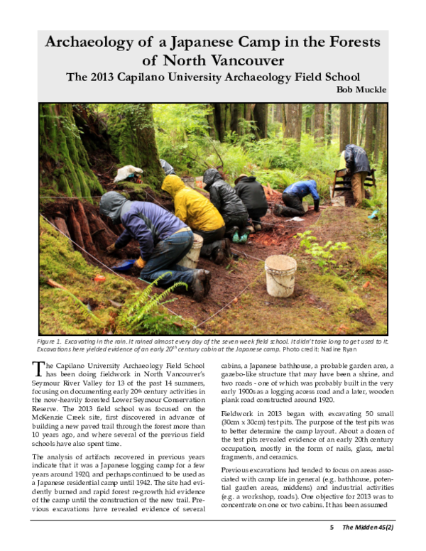 (PDF) Archaeology of a Japanese Camp in the Forests of North Vancouver ...