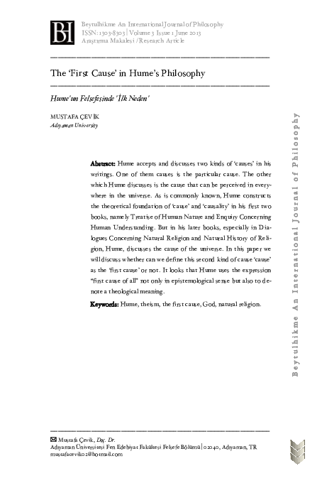 (PDF) The 'First Cause' in Hume's Philosophy