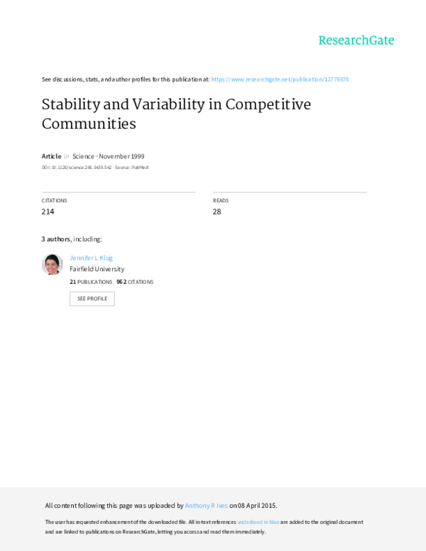 (PDF) Stability and Variability in Competitive Communities