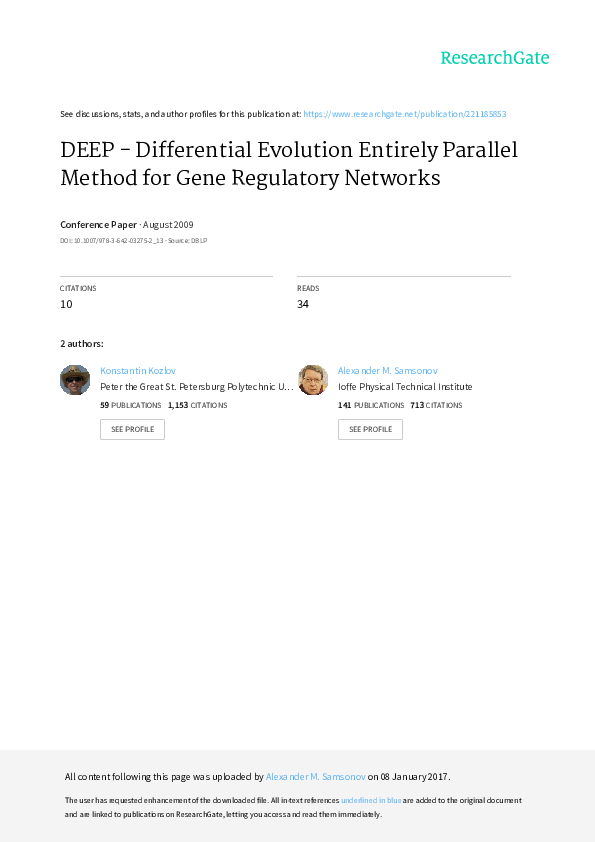 (PDF) DEEP—differential evolution entirely parallel method for gene regulatory networks