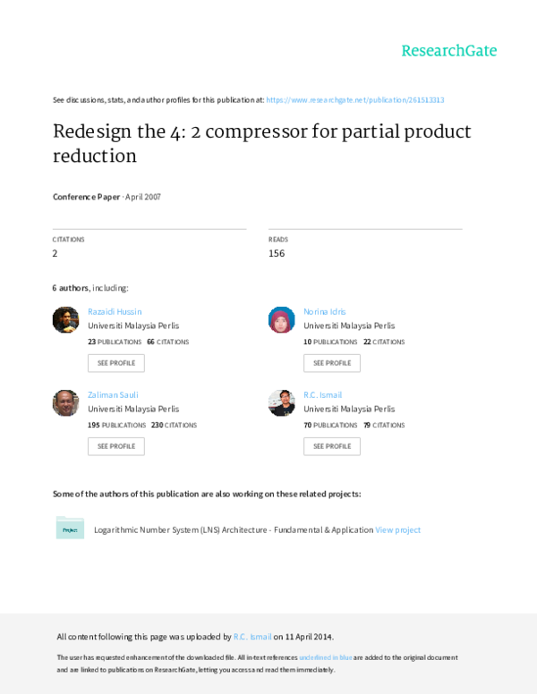 (PDF) Redesign the 4: 2 compressor for partial product reduction