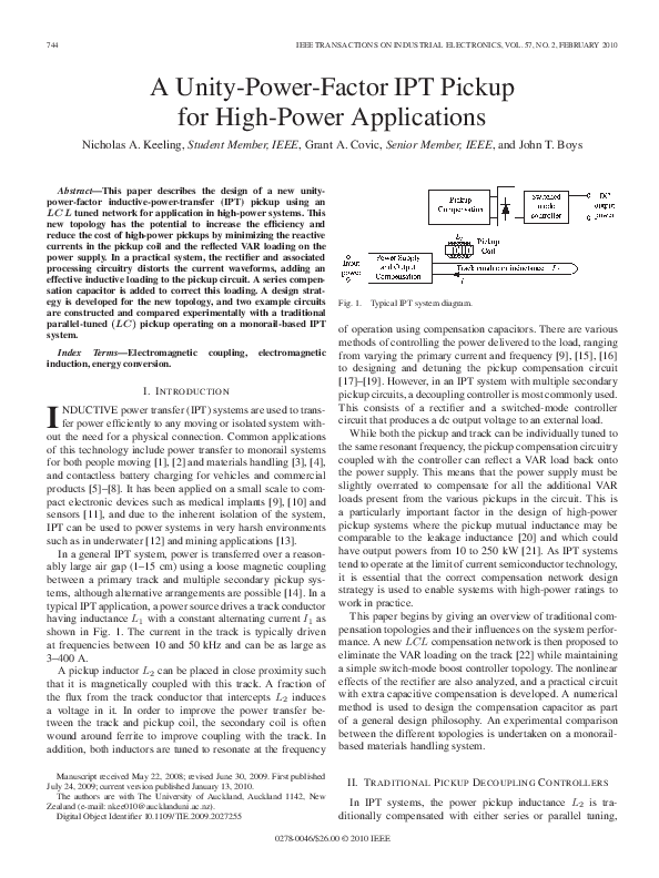 (PDF) A unity-power-factor IPT pickup for high-power applications