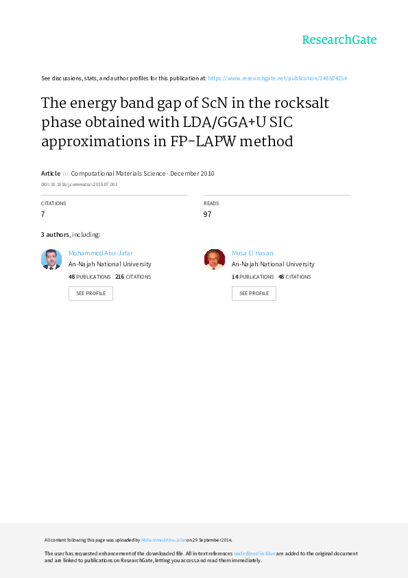 (PDF) The energy band gap of ScN in the rocksalt phase obtained with ...