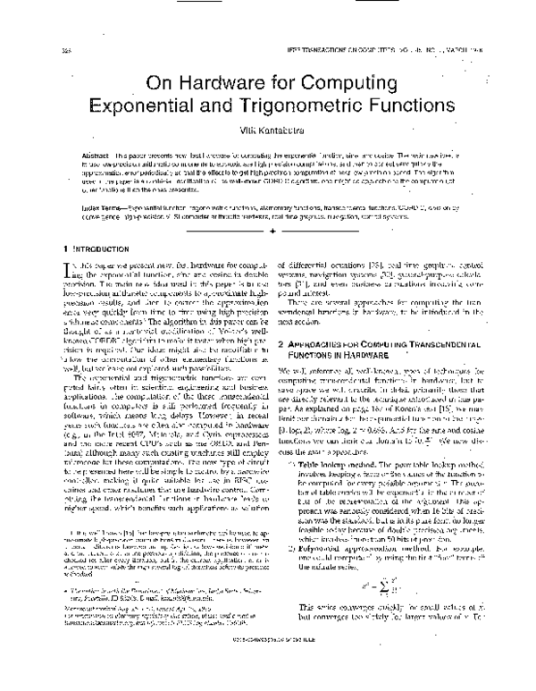 Pdf On Hardware For Computing Exponential And Trigonometric Functions