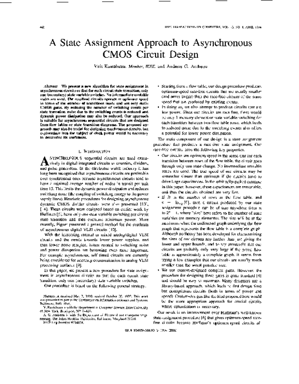 (PDF) A State Assignment Approach to Asynchronous CMOS Circuit Design