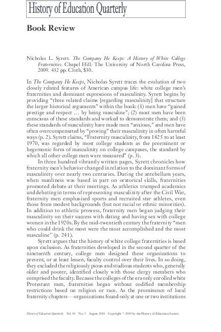 (PDF) The Company He Keeps: A History of White College Fraternities ...