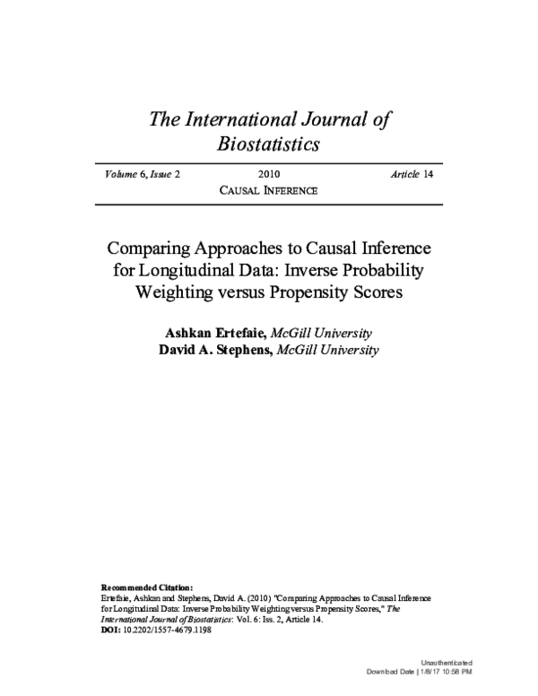 (PDF) Comparing approaches to causal inference for longitudinal data: inverse probability ...