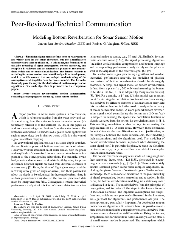 (PDF) Modeling Bottom Reverberation for Sonar Sensor Motion