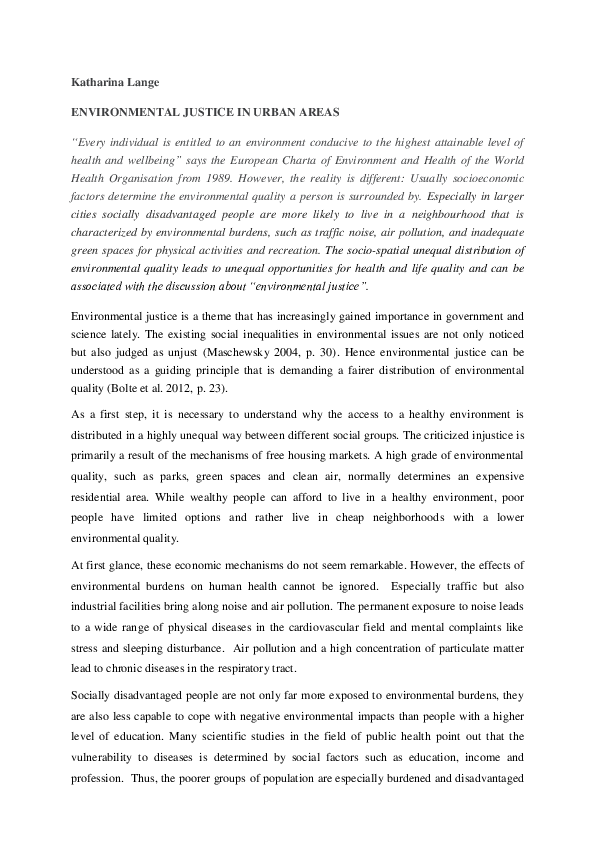 Pdf Environmental Justice In Urban Areas