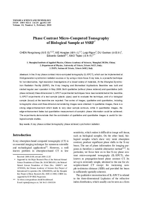 (PDF) Phase Contrast Micro-Computed Tomography of Biological Sample at SSRF*