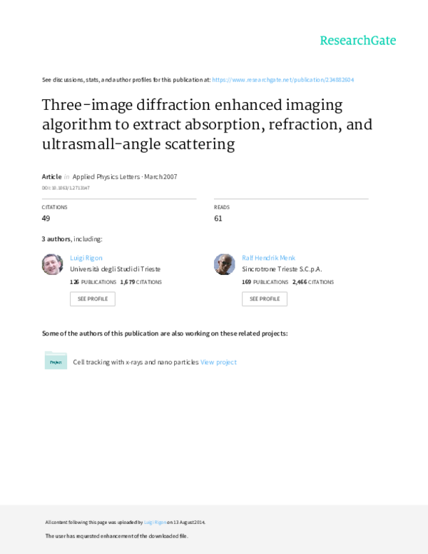 Pdf Three Image Diffraction Enhanced Imaging Algorithm To Extract Absorption Refraction And