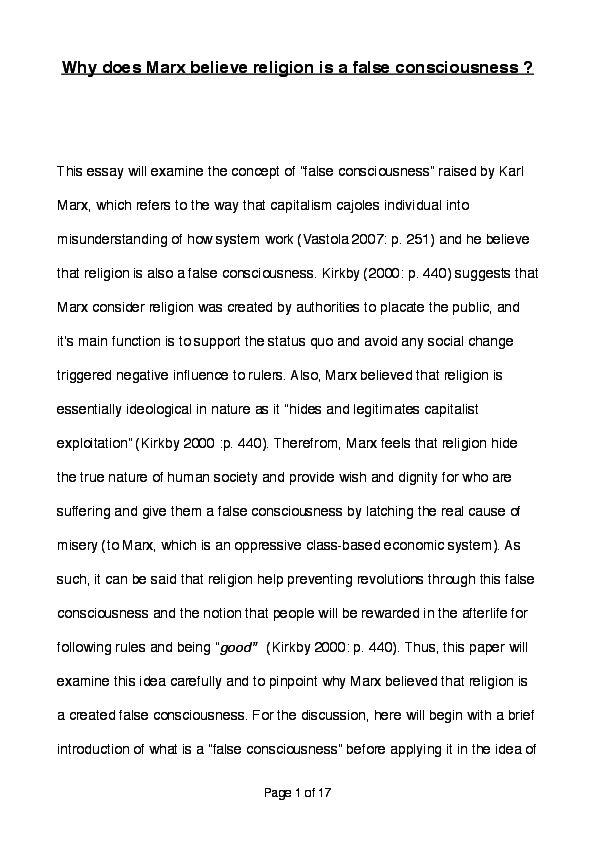 (PDF) Why does Marx believe religion is a false consciousness