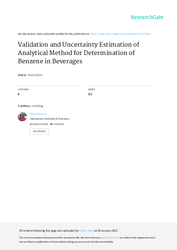 (PDF) Validation and Uncertainty Estimation of Analytical Method for Determination of Benzene in ...