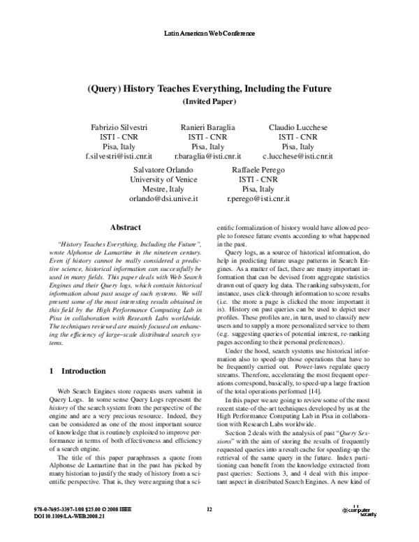 (PDF) (Query) History Teaches Everything, Including the Future