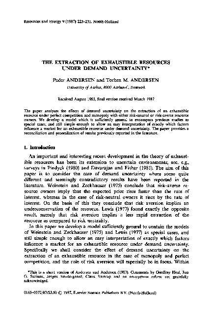 (PDF) Extraction of exhaustible resources under demand uncertainty.