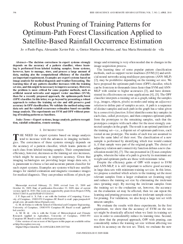 (PDF) Robust pruning of training patterns for optimum-path forest classification applied to ...