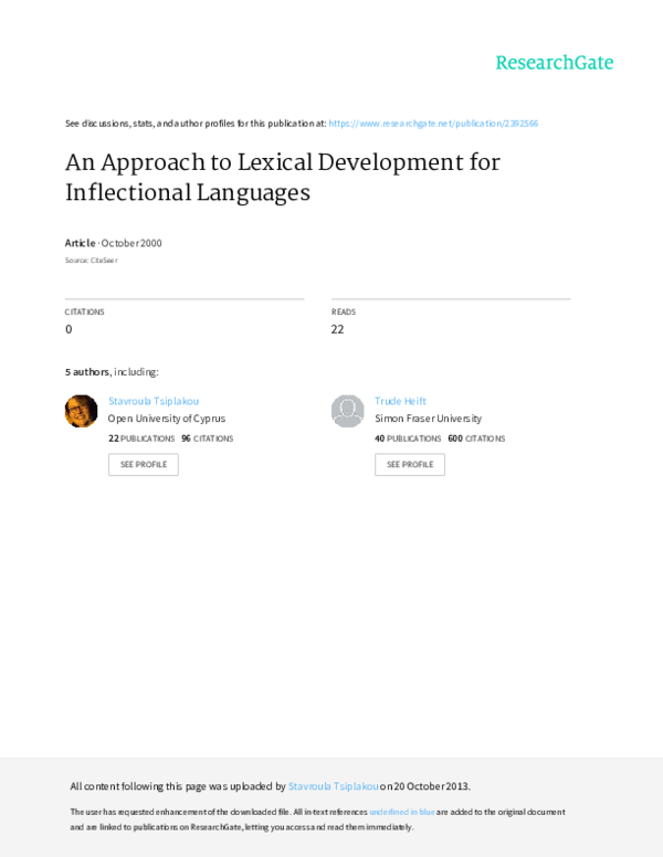 (PDF) An approach to lexical development for inflectional languages