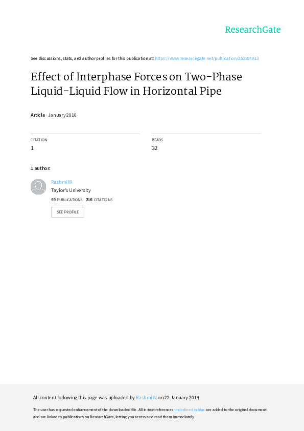 (PDF) Effect of interphase forces on two-phase liquid: Liquid flow in ...