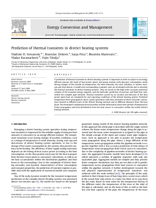 Pdf Prediction Of Thermal Transients In District Heating Systems