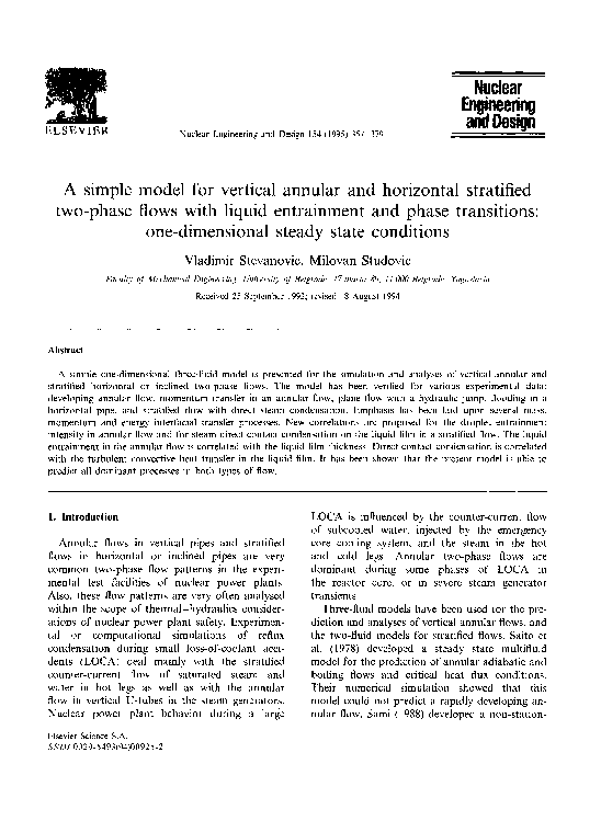 Pdf A Simple Model For Vertical Annular And Horizontal Stratified Two Phase Flows With Liquid