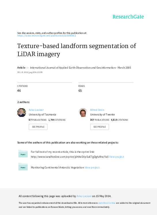 (PDF) Texture-based landform segmentation of LiDAR imagery