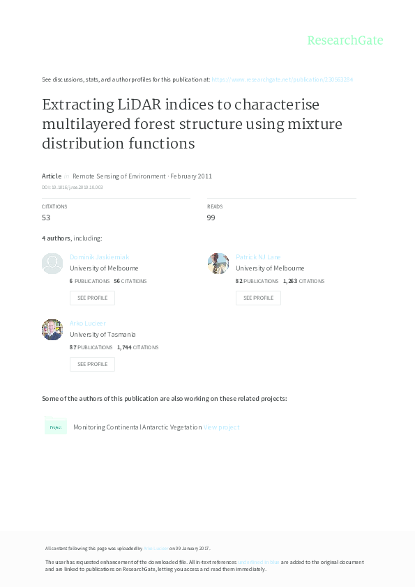 (PDF) Extracting LiDAR indices to characterise multilayered forest structure using mixture ...