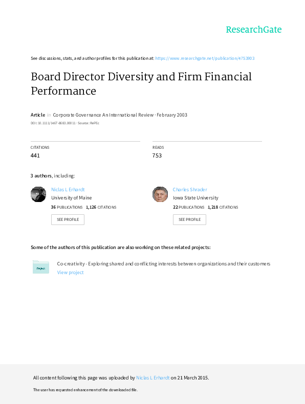 (PDF) Board of director diversity and firm financial performance