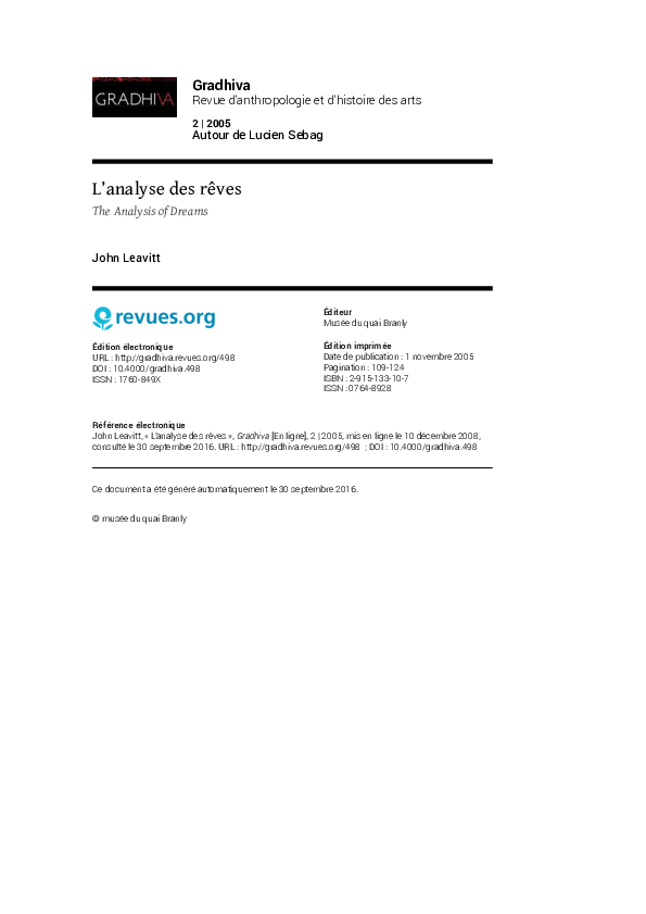 (PDF) Lucien Sebag, L'analyse des rêves