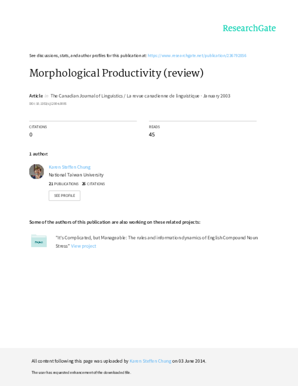 (PDF) Morphological Productivity (review)