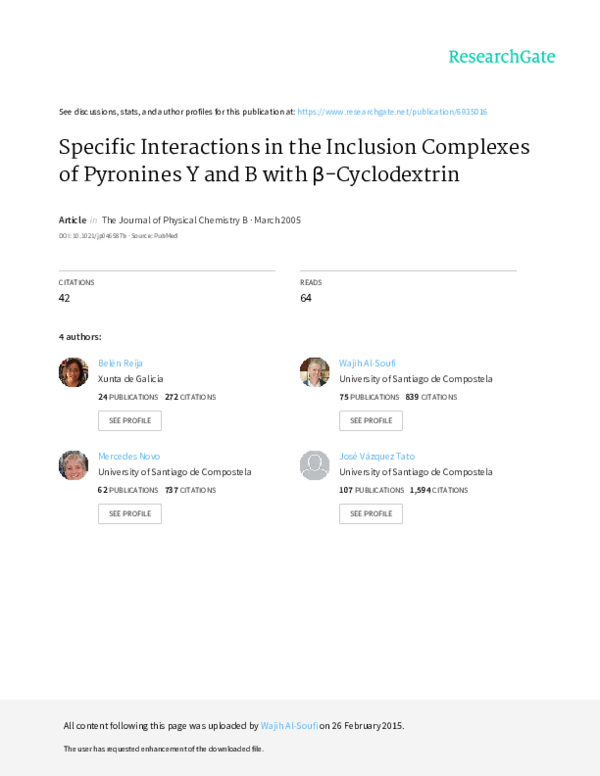 (PDF) Specific Interactions in the Inclusion Complexes of Pyronines Y ...