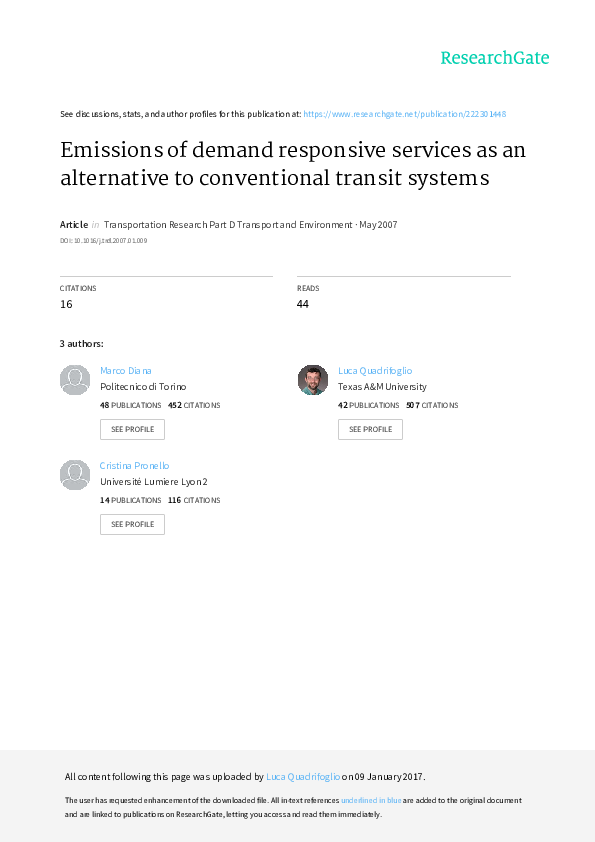 (PDF) Emissions of demand responsive services as an alternative to ...