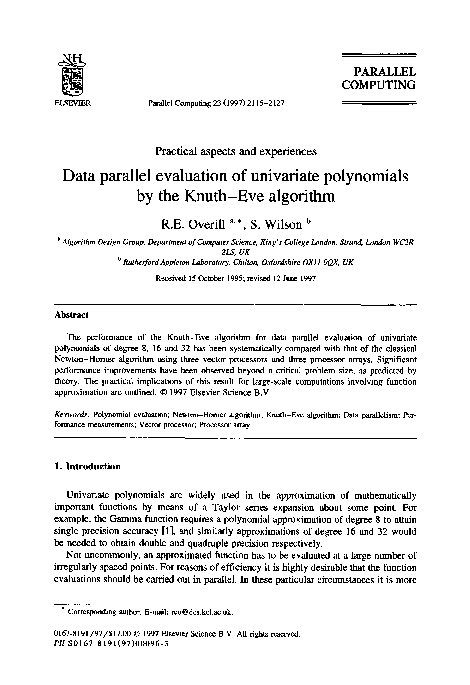 (PDF) Data parallel evaluation of univariate polynomials by the Knuth-Eve algorithm