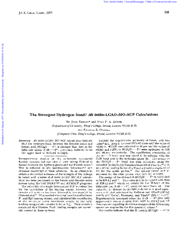 (PDF) The strongest hydrogen-bond? Ab initio-LCAO-MO-SCF calculations