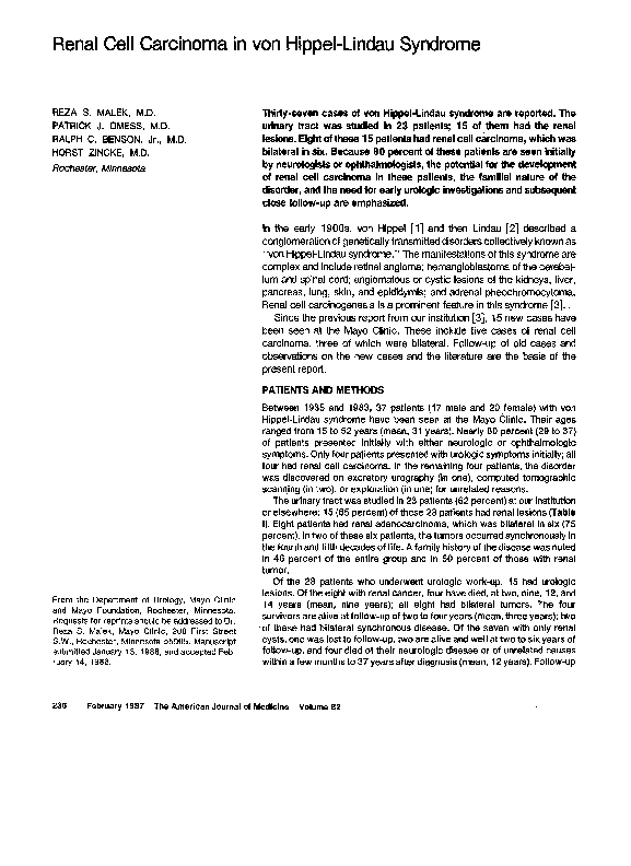 (PDF) Renal cell carcinoma in von hippel-lindau syndrome