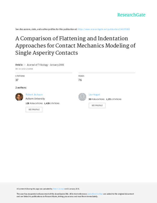 (PDF) A comparison of flattening and indentation approaches for contact ...