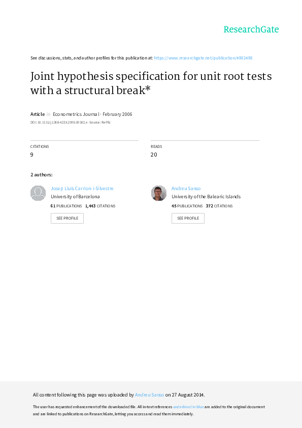 (PDF) Joint hypothesis specification for unit root tests with a ...