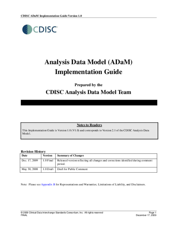Pdf Cdisc Adam Implementation Guide Version 10 Analysis Data Model Adam Implementation