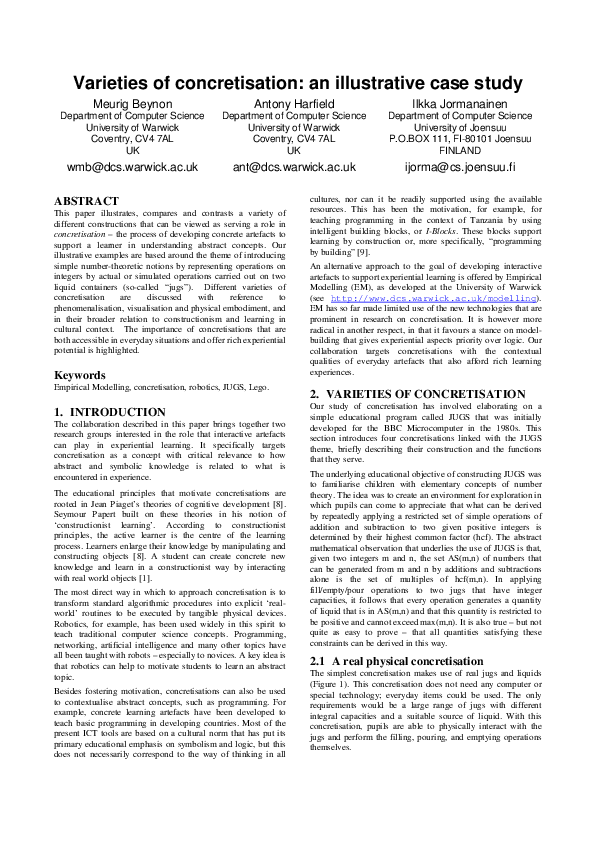 (PDF) Varieties of concretisation: an illustrative case study