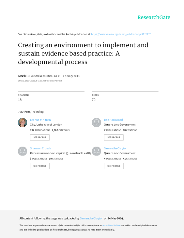 (PDF) Creating an environment to implement and sustain evidence based ...
