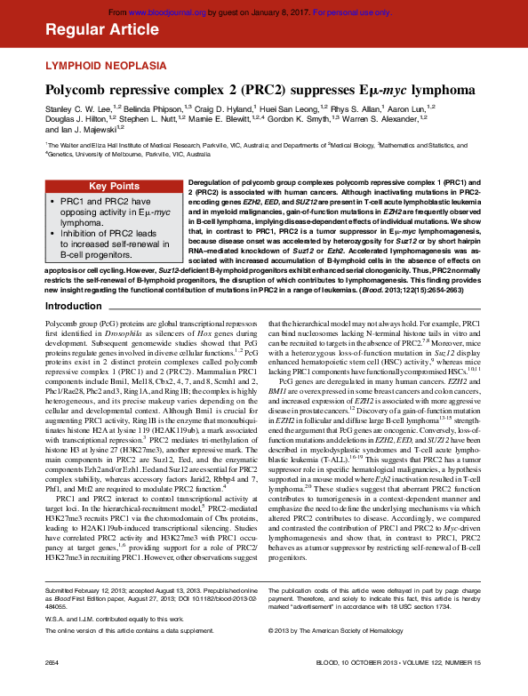 (PDF) Polycomb repressive complex 2 (PRC2) suppresses E -myc lymphoma