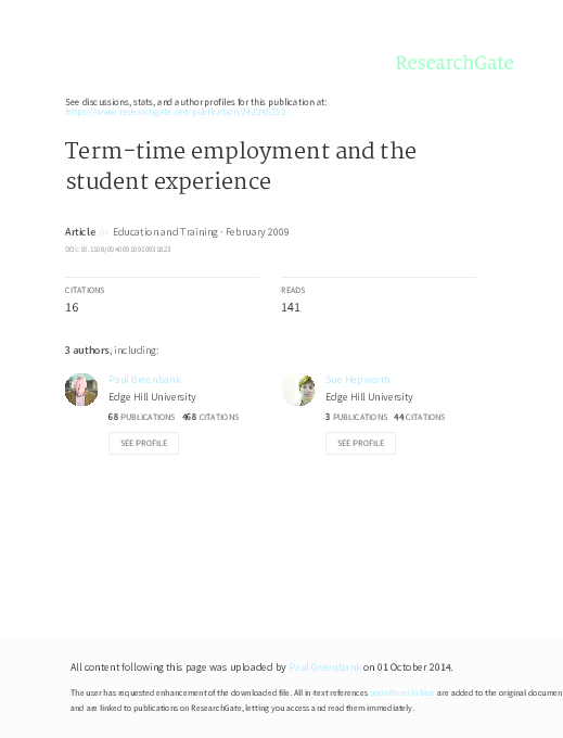 (PDF) Term-time employment and the student experience
