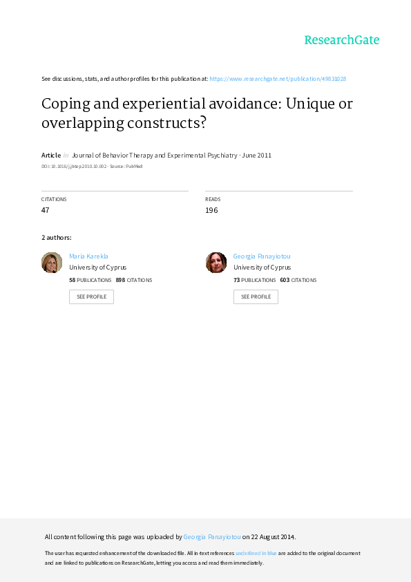 (PDF) Coping and experiential avoidance: Unique or overlapping constructs?